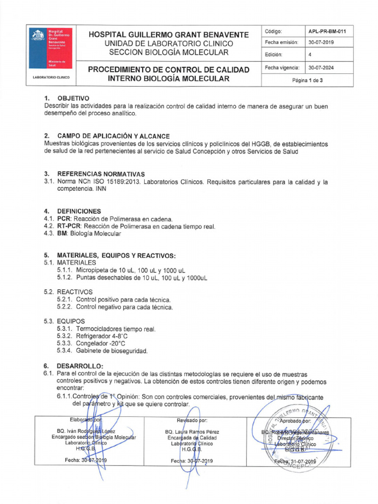 Apl-Pr-Bm-011 Control de Calidad Interno Biologia Molecular 30-07-2019 ...