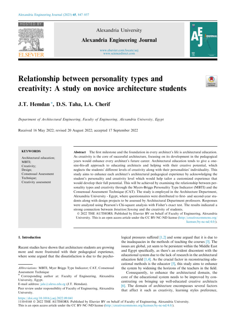1 s2.0 S1110016822006354 Main | PDF | Creativity | Personality Type