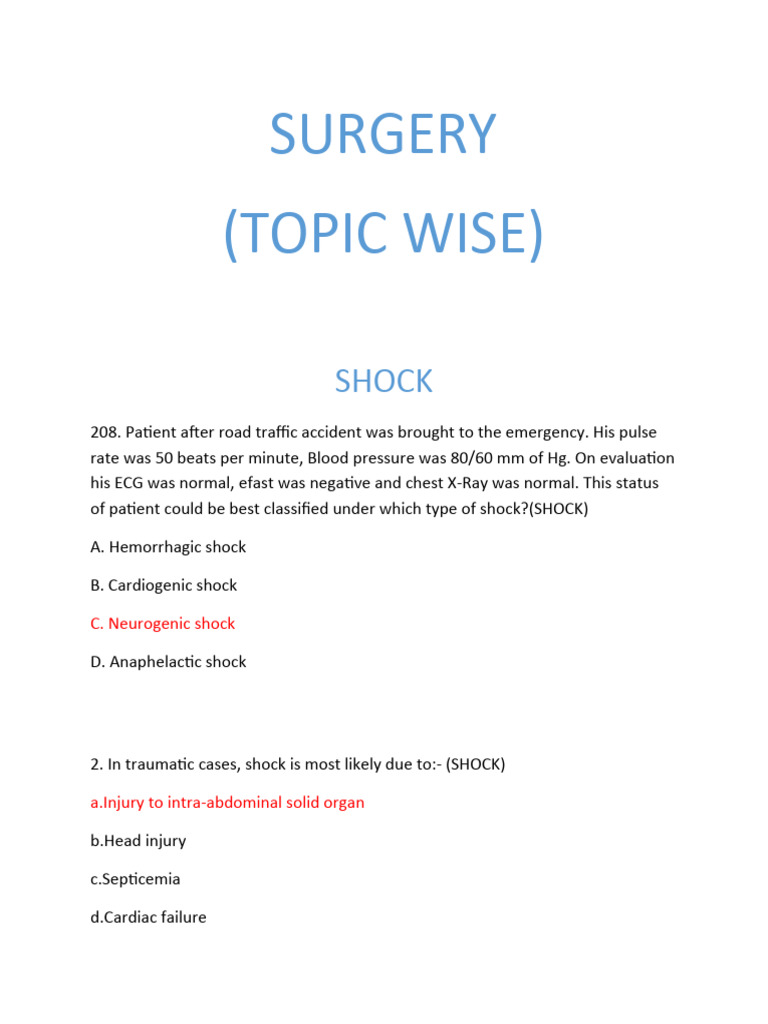 Surgery Topic - Wise Question | PDF | Breast Cancer | Shock (Circulatory)