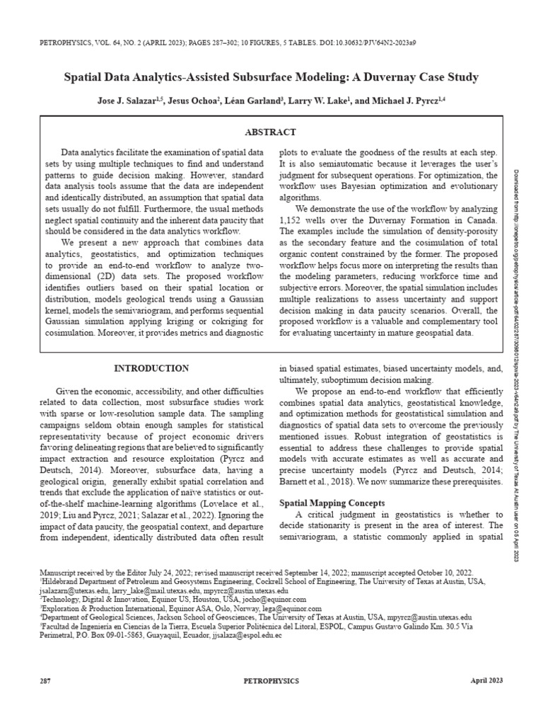 Spatial Data Analytics-Assisted Subsurface Modeling: A Duvernay Case Study | PDF | Spatial ...