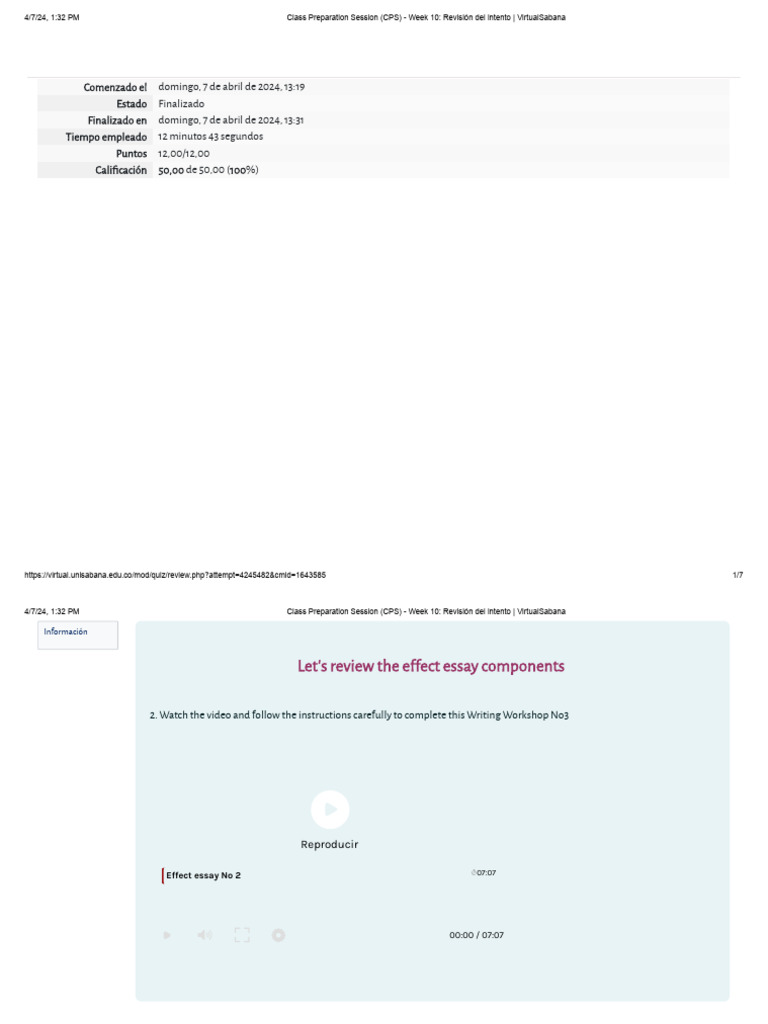 Class Preparation Session (CPS) - Week 10 - Revisión Del Intento - VirtualSabana | PDF | Human ...