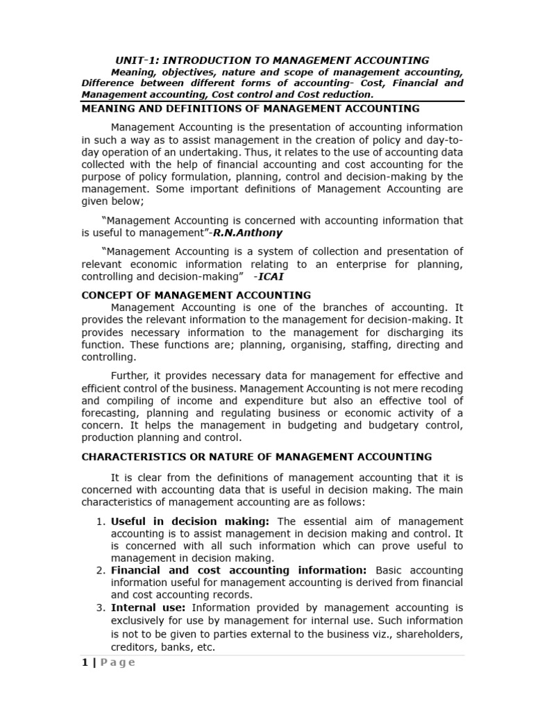 Introduction to Management Accounting | PDF | Cost Accounting ...