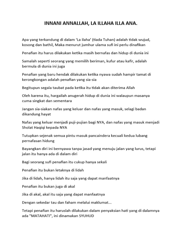 Makna 'Innani Ana Allah' dalam Sufi | PDF