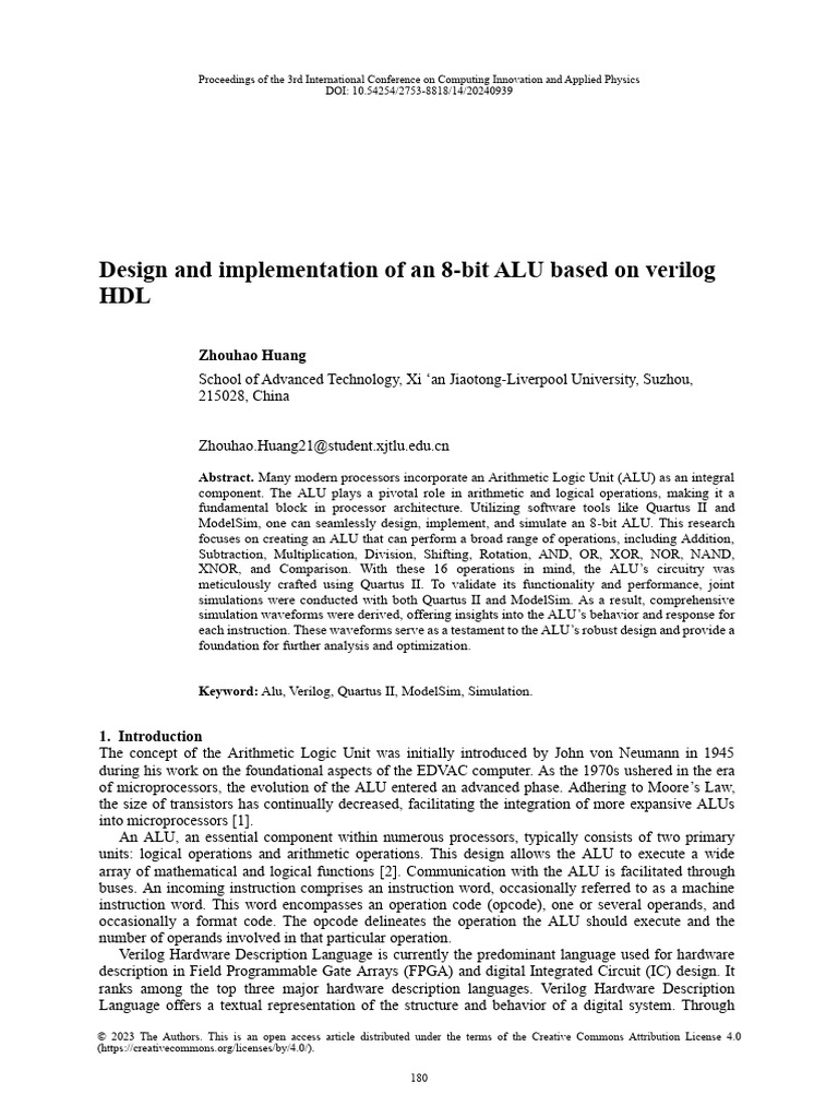 Design and Implementation of An 8-Bit ALU Based On | PDF | Hardware Description Language | Field ...