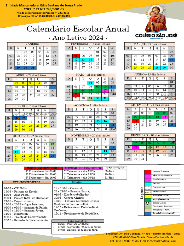 Calendário Escolar 2024 | PDF