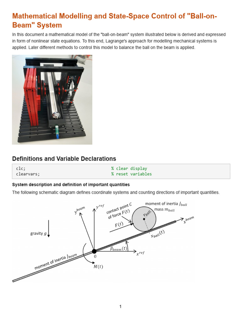 Modelling Ball On Beam Control | PDF | Cartesian Coordinate System ...