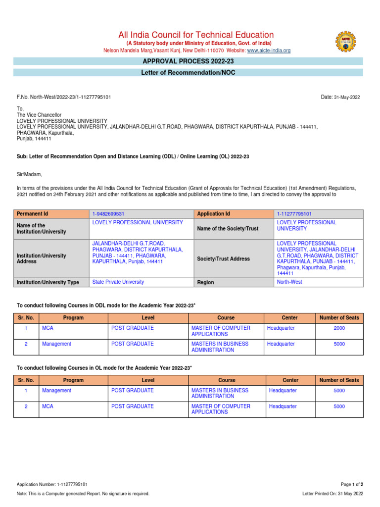 All India Council For Technical Education: Approval Process 2022-23 ...