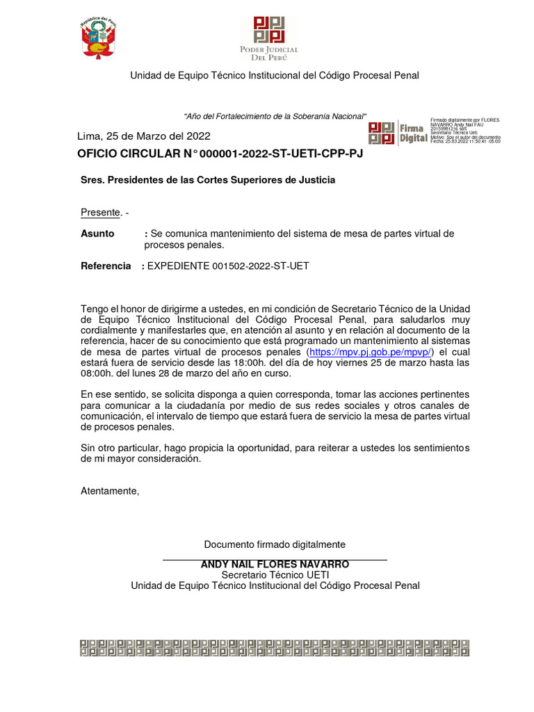 Oficio+Circular 000001 2022 ST Ueti CPP | PDF | Informática