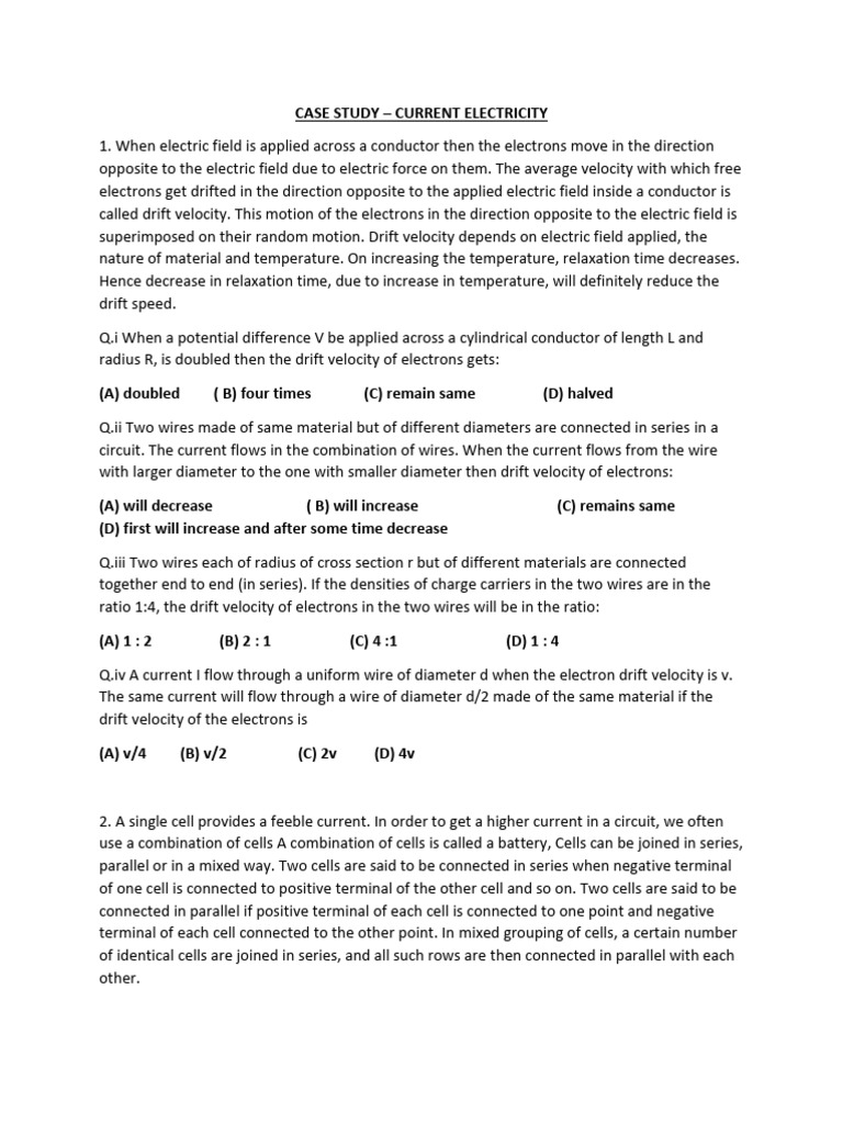 Physics Students: Drift Velocity Quiz | PDF | Electrical Resistivity ...