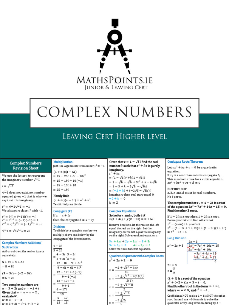 Complex Numbers Revision Sheet LCHL S | PDF | Complex Number ... Complex Numbers Revision Sheet LCHL S | PDF | Complex Number ...