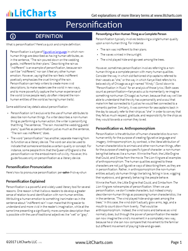 Personification LitChart | PDF | Anthropomorphism