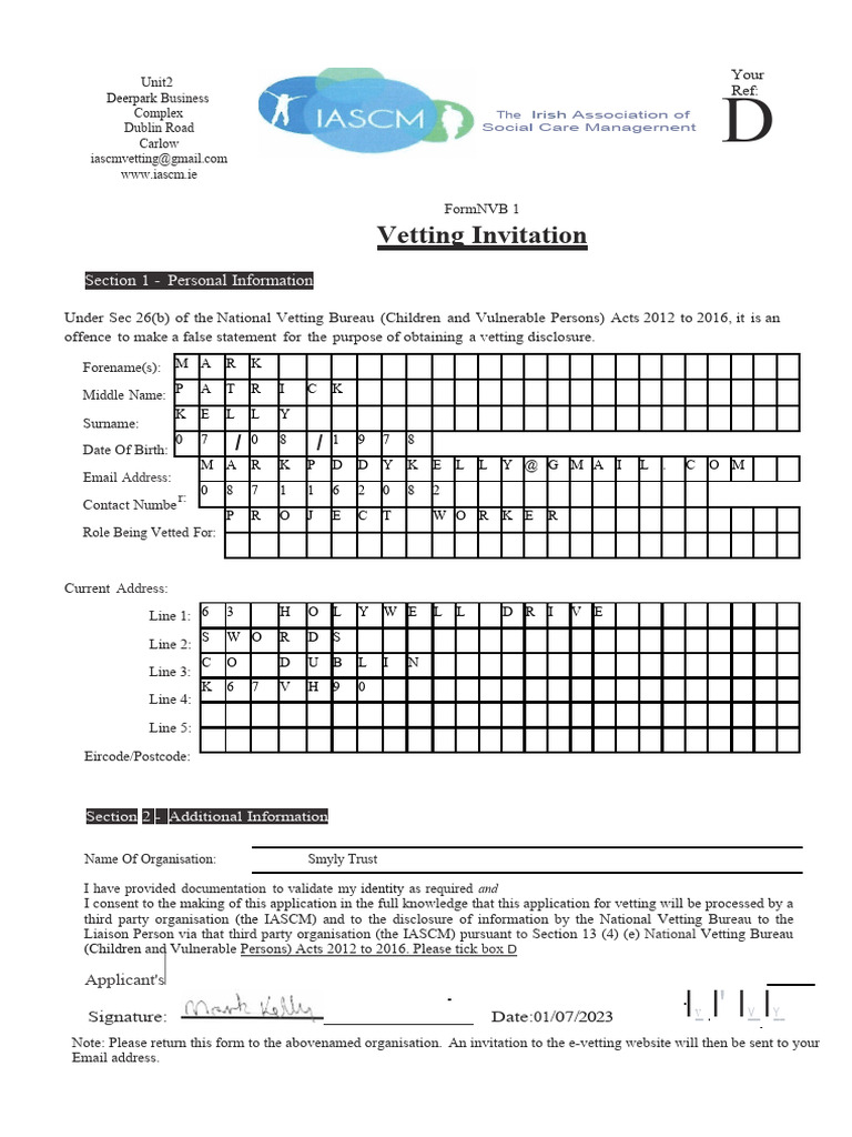Garda Vetting Form 2023. | PDF