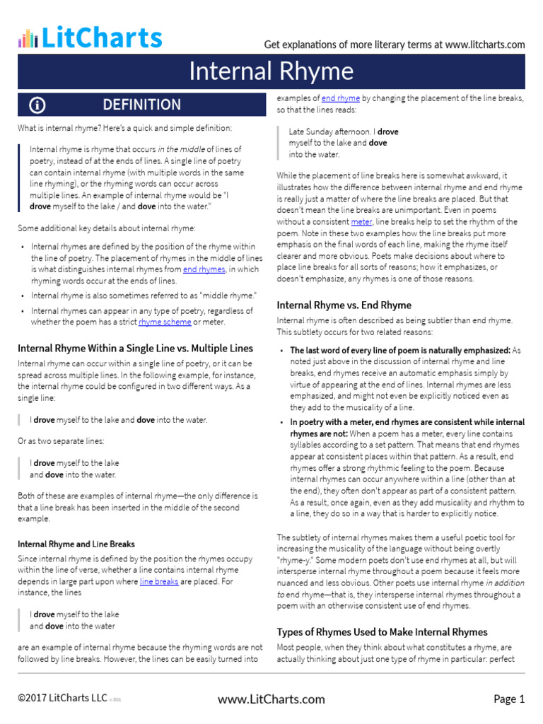 Internal Rhyme LitChart | PDF | Poetry | Rhyme