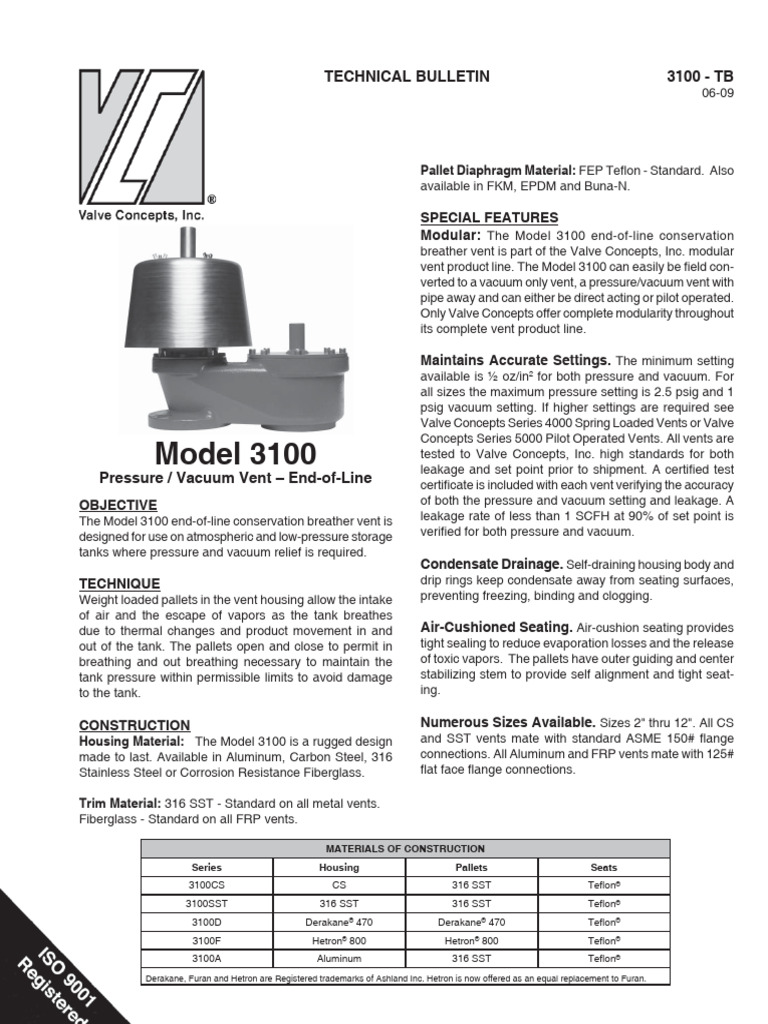 Model 3100: Technical Bulletin 3100 - TB | PDF | Vacuum | Valve