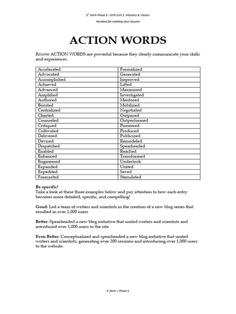 Action Verbs Skills Handout | PDF | Skill | Creativity