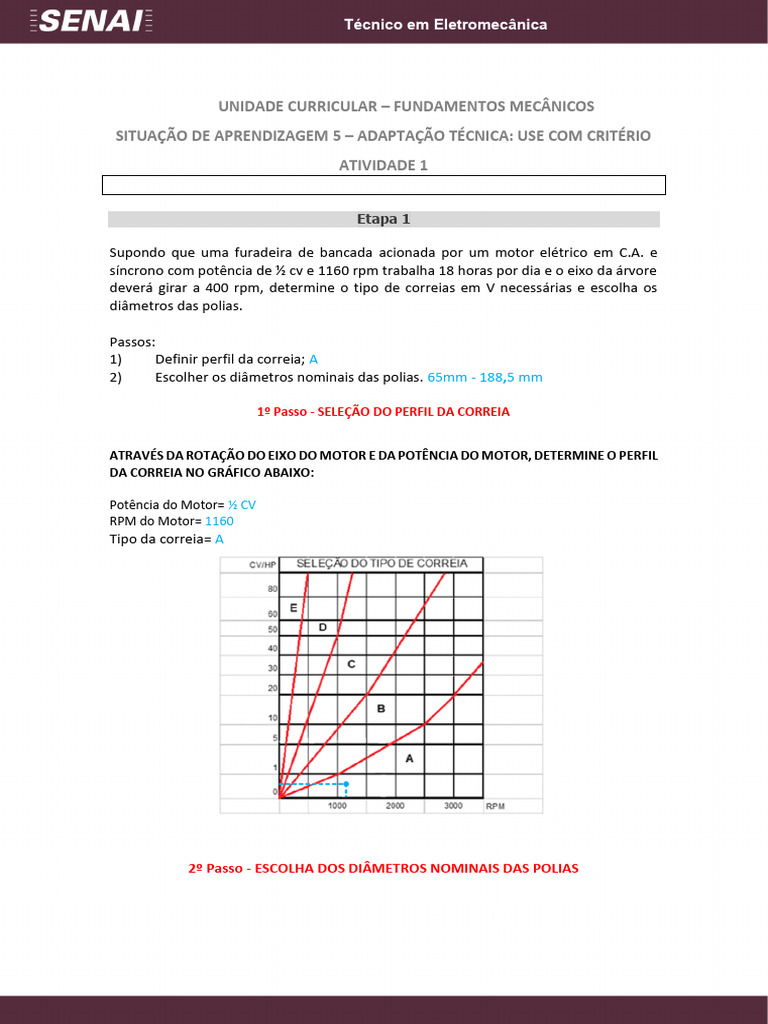 SA5 - Atividade 1 - Cálculo de Correias | PDF | Eixo | Potência (Física)