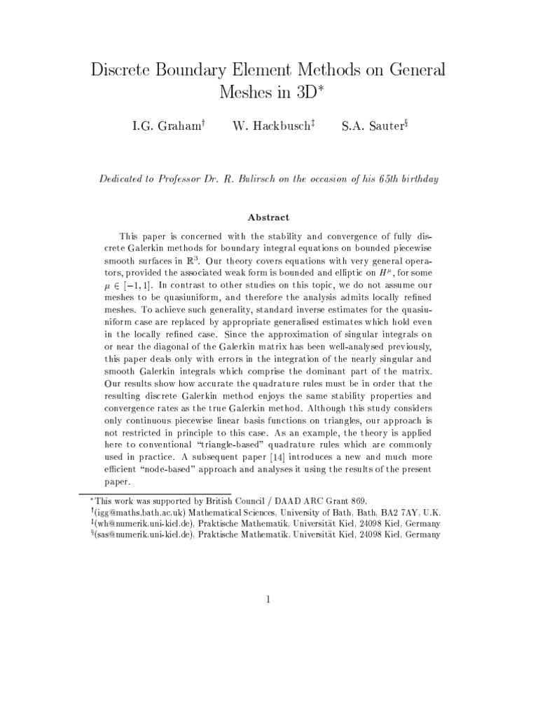 Discrete Boundary Element Methods - 3D - Meshes | PDF