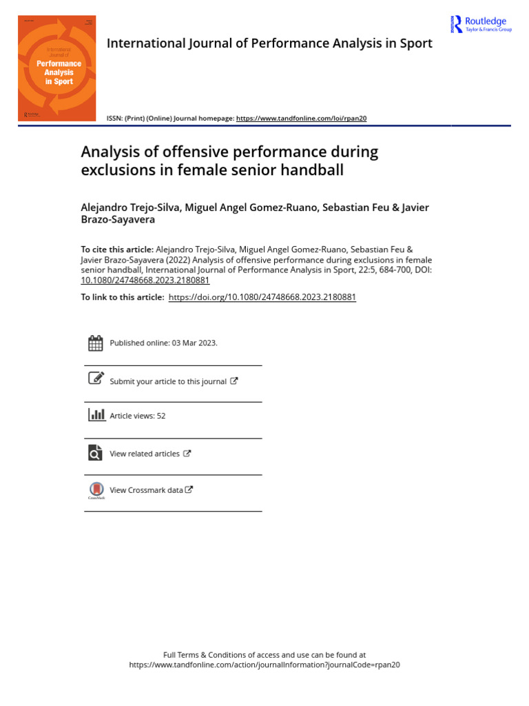 Analysis of Offensive Performance During Exclusions in Female Senior ...