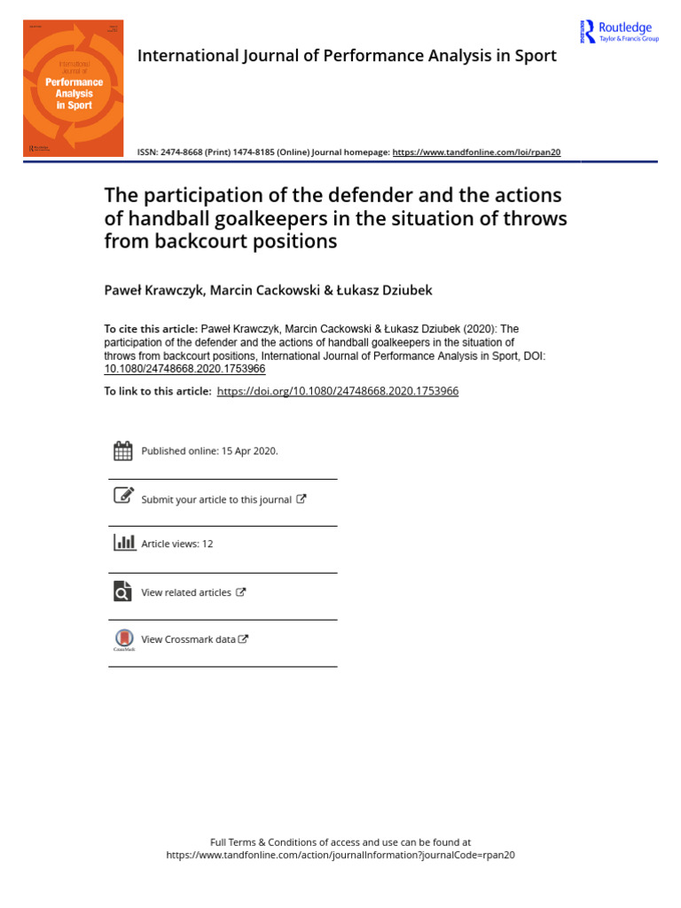 The Participation of The Defender and The Actions of Handball ... The Participation of The Defender and The Actions of Handball ...