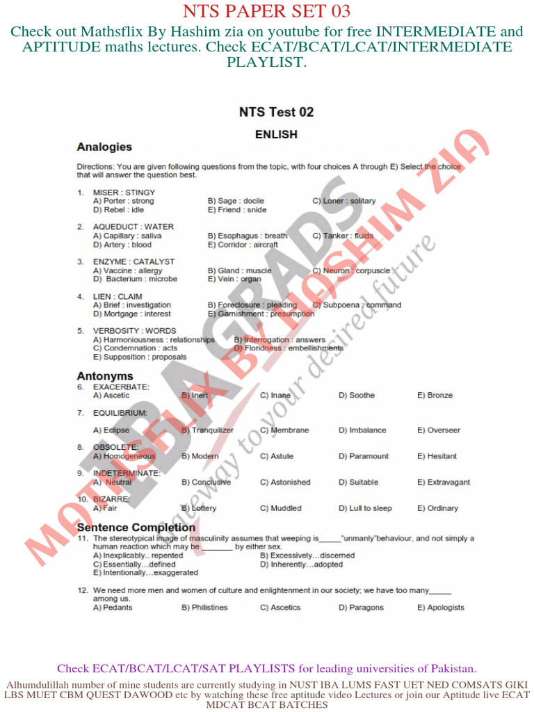 NTS PAPER SET 03 | PDF