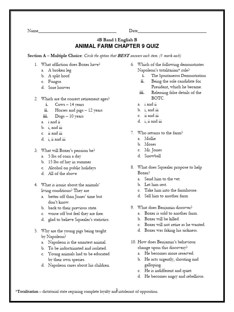 Animal Farm Culmination Test PDF | PDF