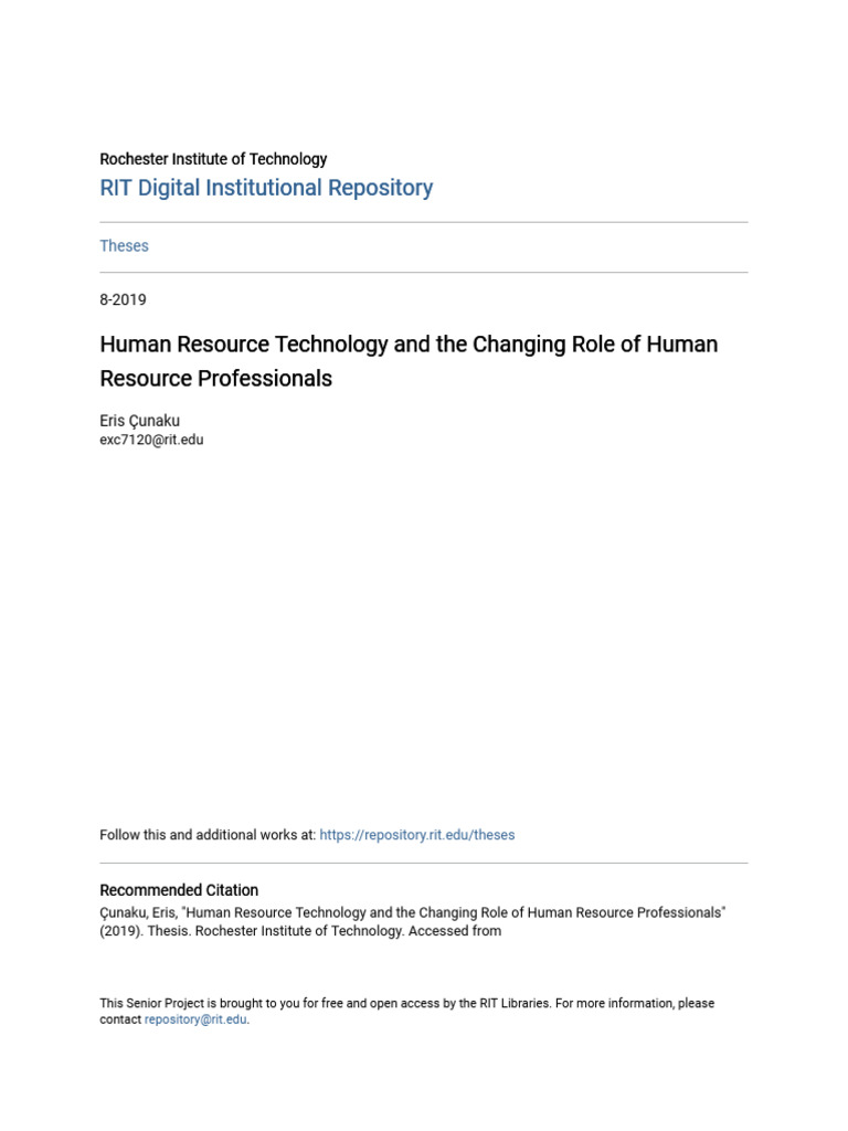 Human Resource Technology and The Changing Role of Human Resource | PDF | Human Resource ...