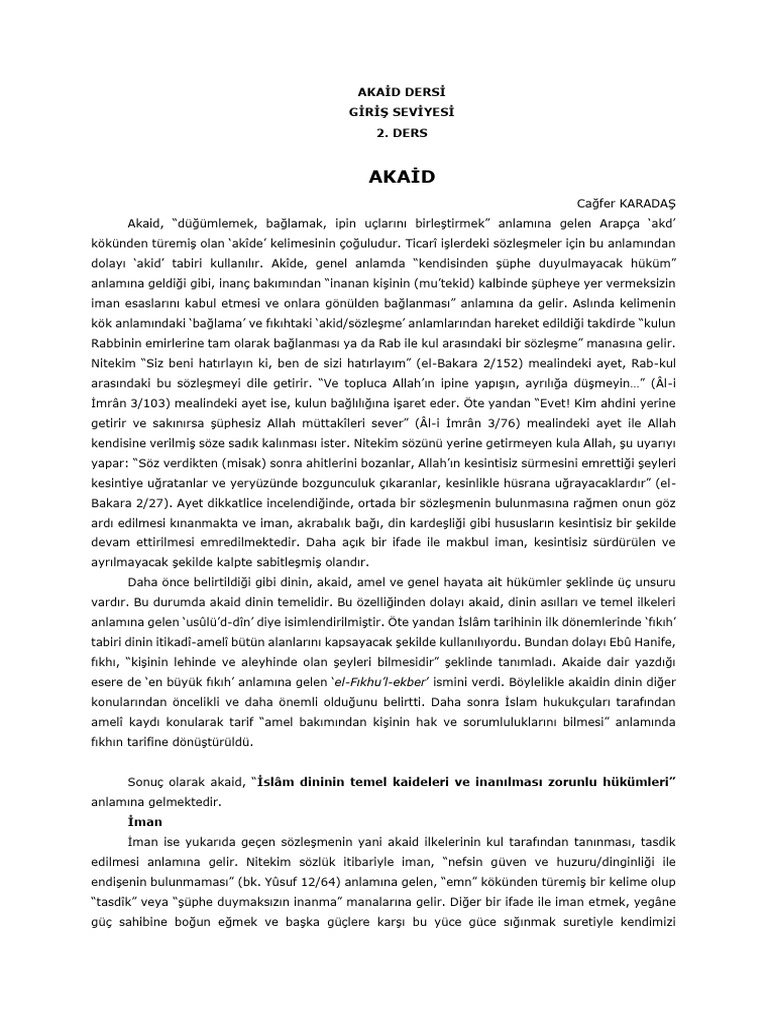 2 Ders Akaid 1 Seviye Guz | PDF