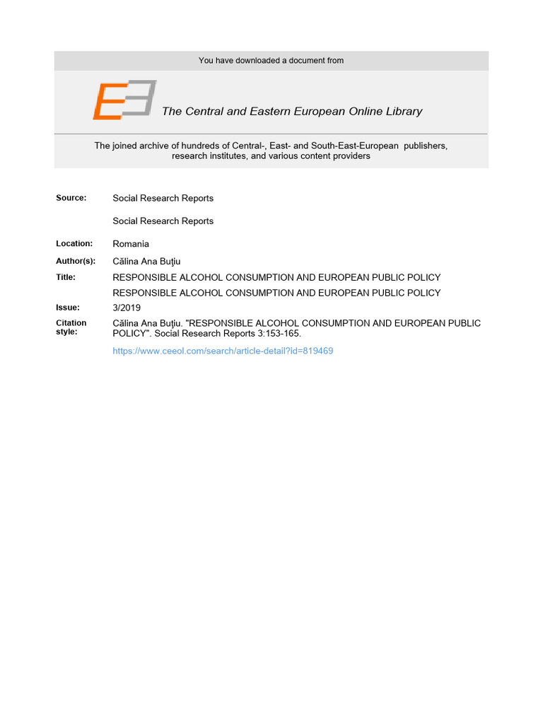 Responsible Alcohol Consumption and European Public Policy Content File ...