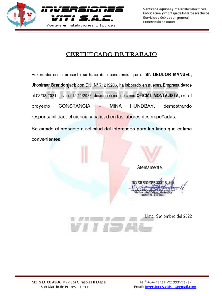 Certificado Trabajo | PDF