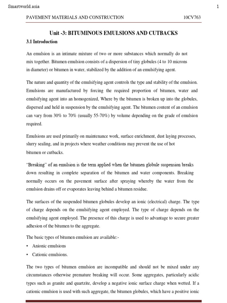 Civil-Vii-pavement Materials and Construction U3 | PDF | Emulsion | Strength Of Materials