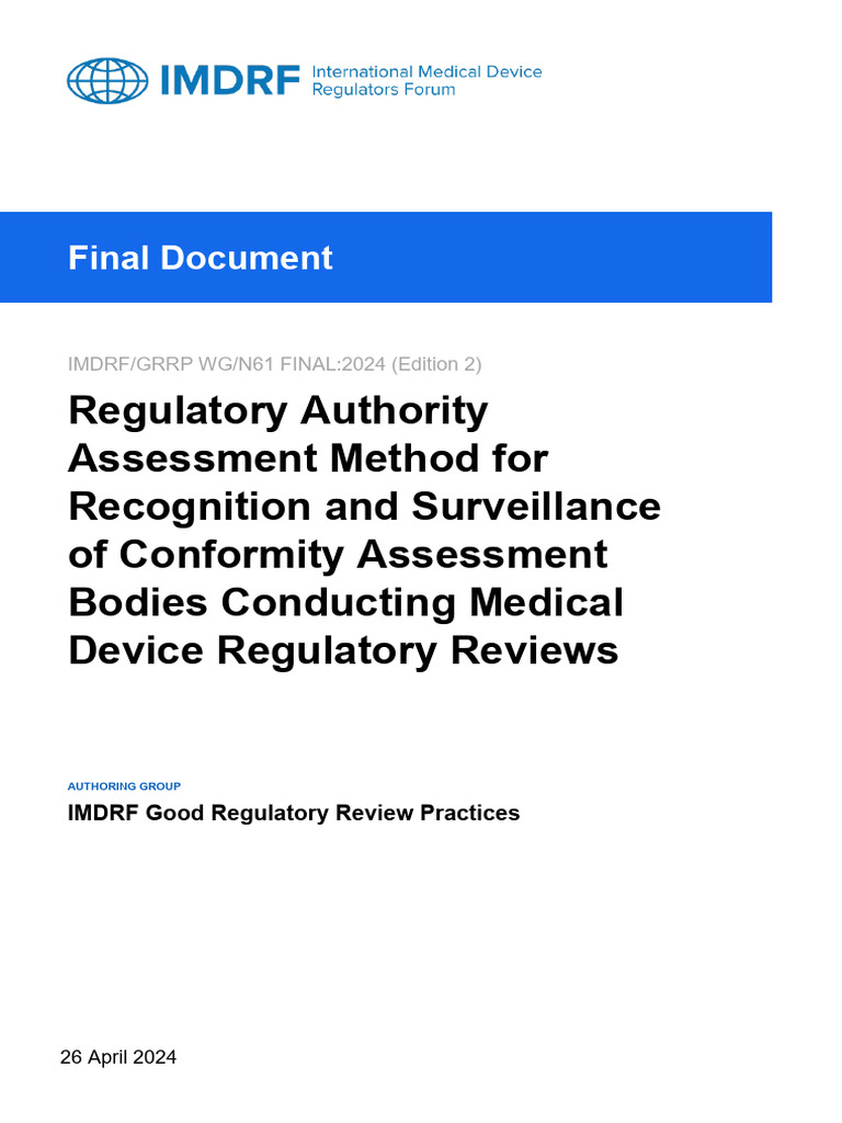 IMDRF GRRP WG N61 (Edition 2)Regulatory Authority Assessment Method for Recognition and ...