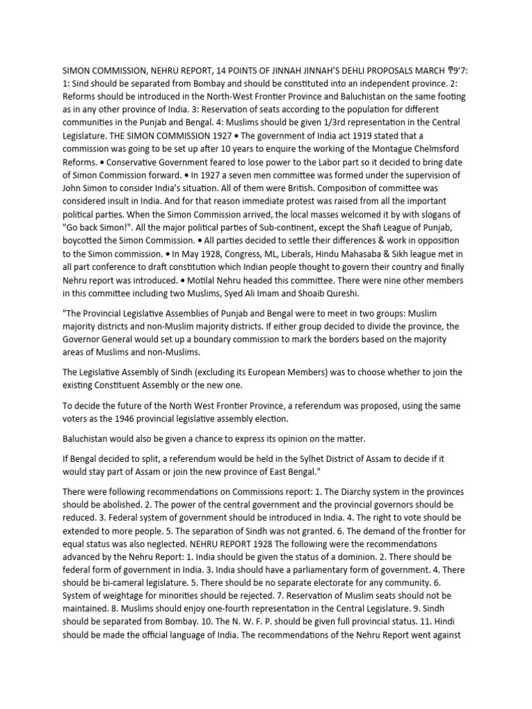 Nehru Report | Download Free PDF | Muhammad Ali Jinnah | South Asia