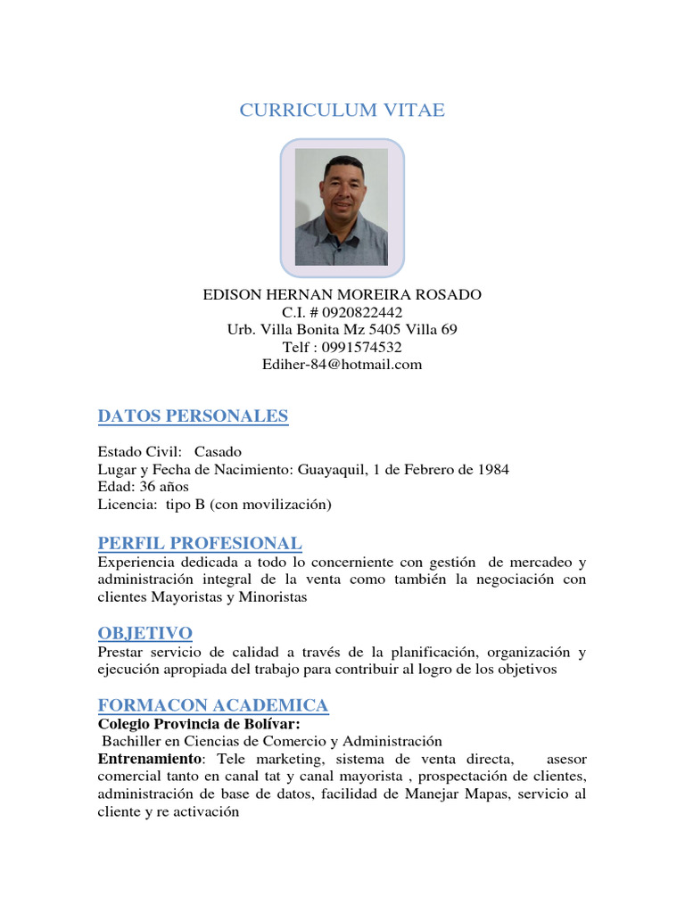 hoja de vida ... Edison Moreira Rosado[1] | PDF | Al por menor | Marketing