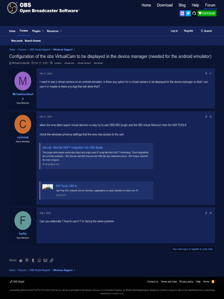 Configuration of The Obs VirtualCam To Be Displayed in The Device ...
