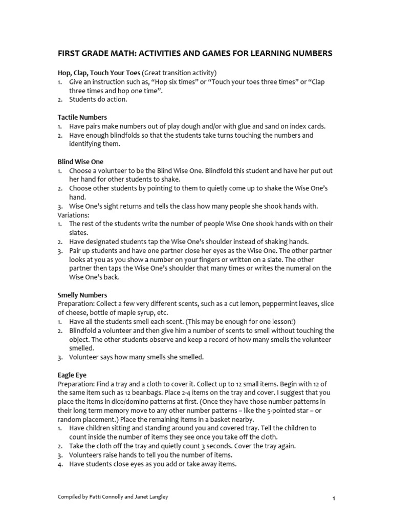 2.MATH Irst-Grade-Math-Games-For-Learning-Numbers | PDF