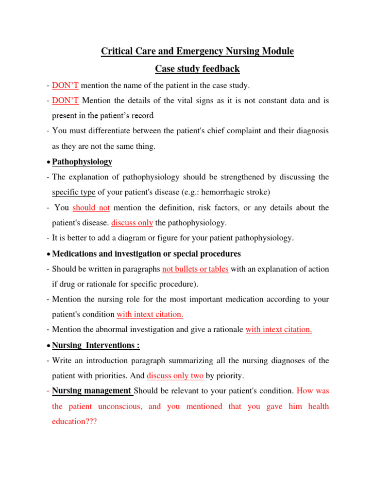 Case Study Feedback | PDF | Nursing | Medical Diagnosis