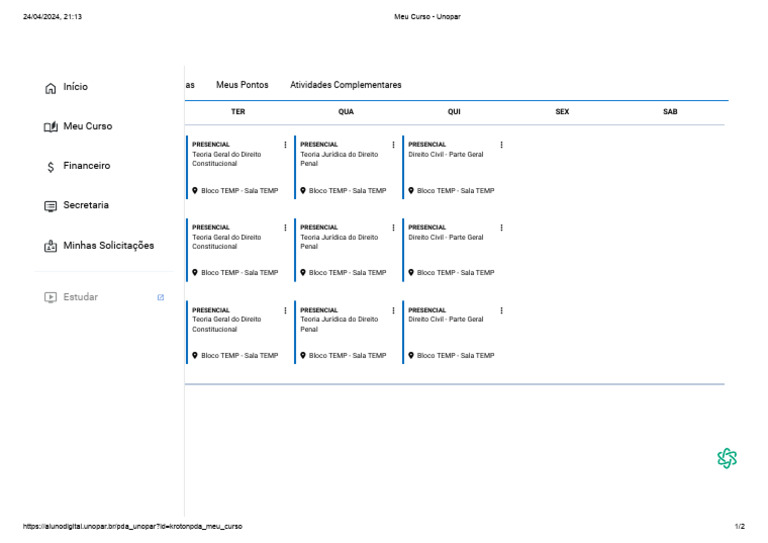 Quadro de Horários | PDF
