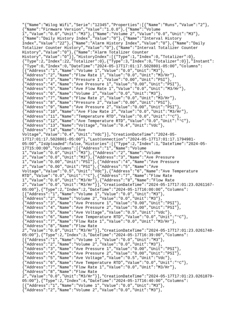 Json Wilog Integration | PDF | Flow Measurement | Pressure