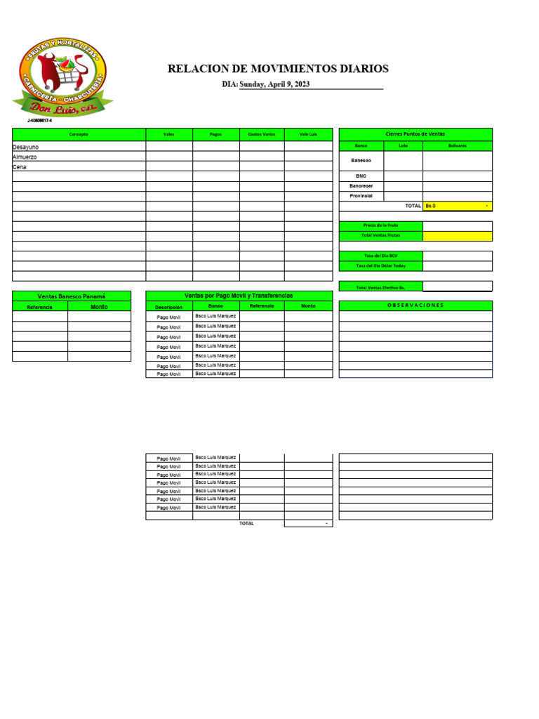 Formato Cuadre Diario | Descargar gratis PDF | Finanzas internacionales ...