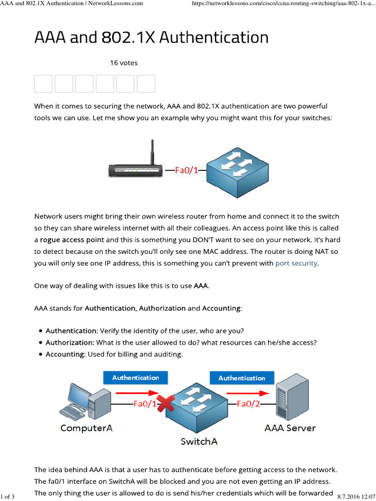 AAA and 802.1X Authentication | PDF
