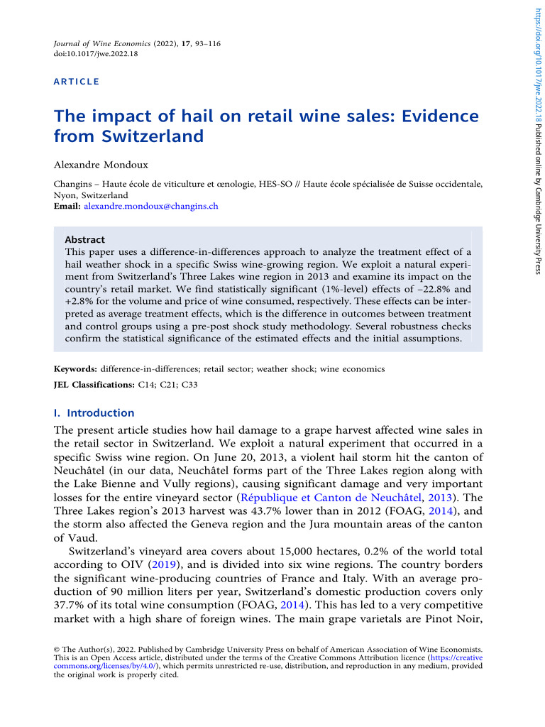 The Impact of Hail On Retail Wine Sales Evidence From Switzerland | PDF ...