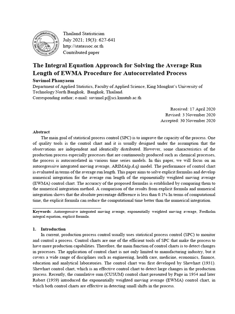 2 The Integral Equation Approach For Solving The Average Run Length