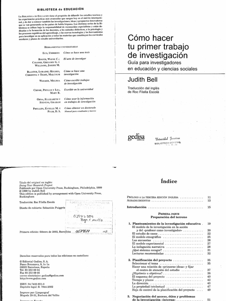 Cómo - Hacer - Tu - Primer - Trabajo - de - Investigación-Judith Bell | PDF