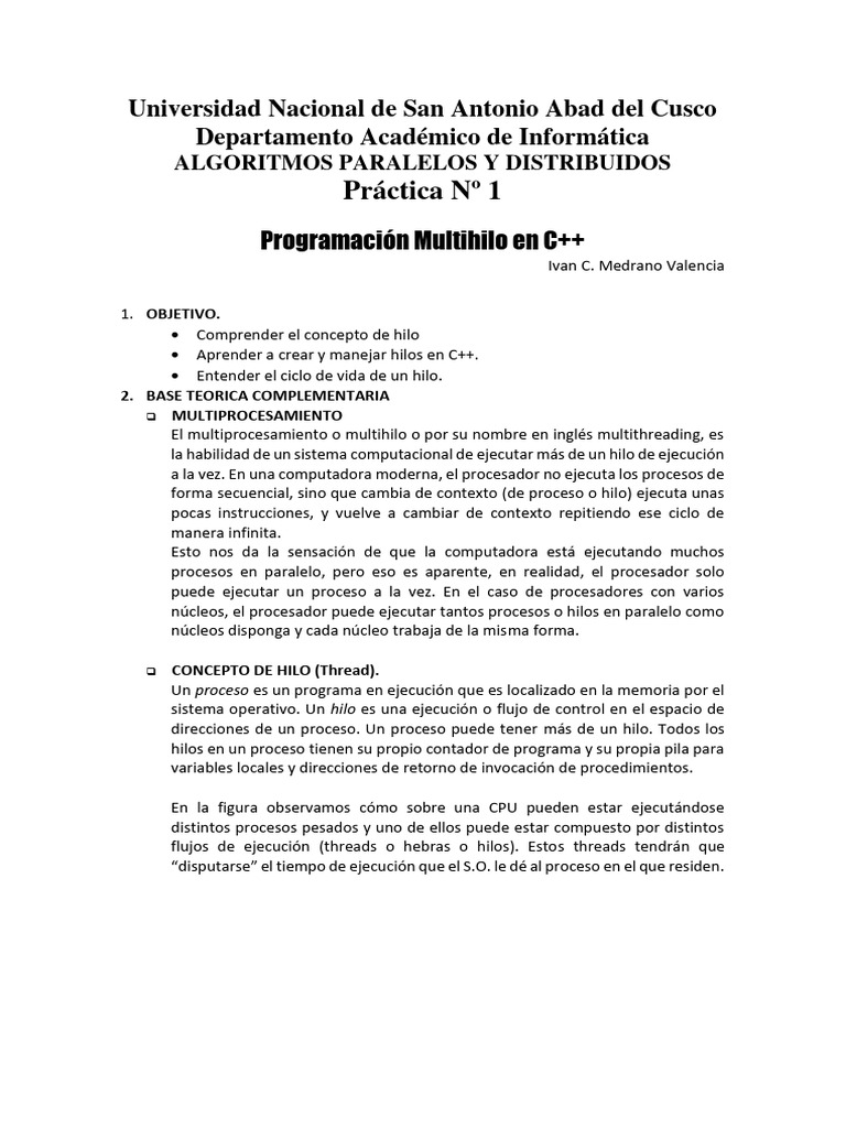 Programación Multihilo en C++ | PDF | Hilo (Computación) | Proceso (Computación)