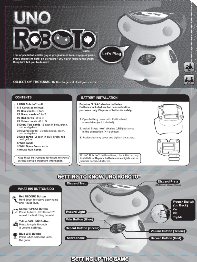 Uno Roboto - Règles en Anglais | PDF | Rechargeable Battery | Energy Storage