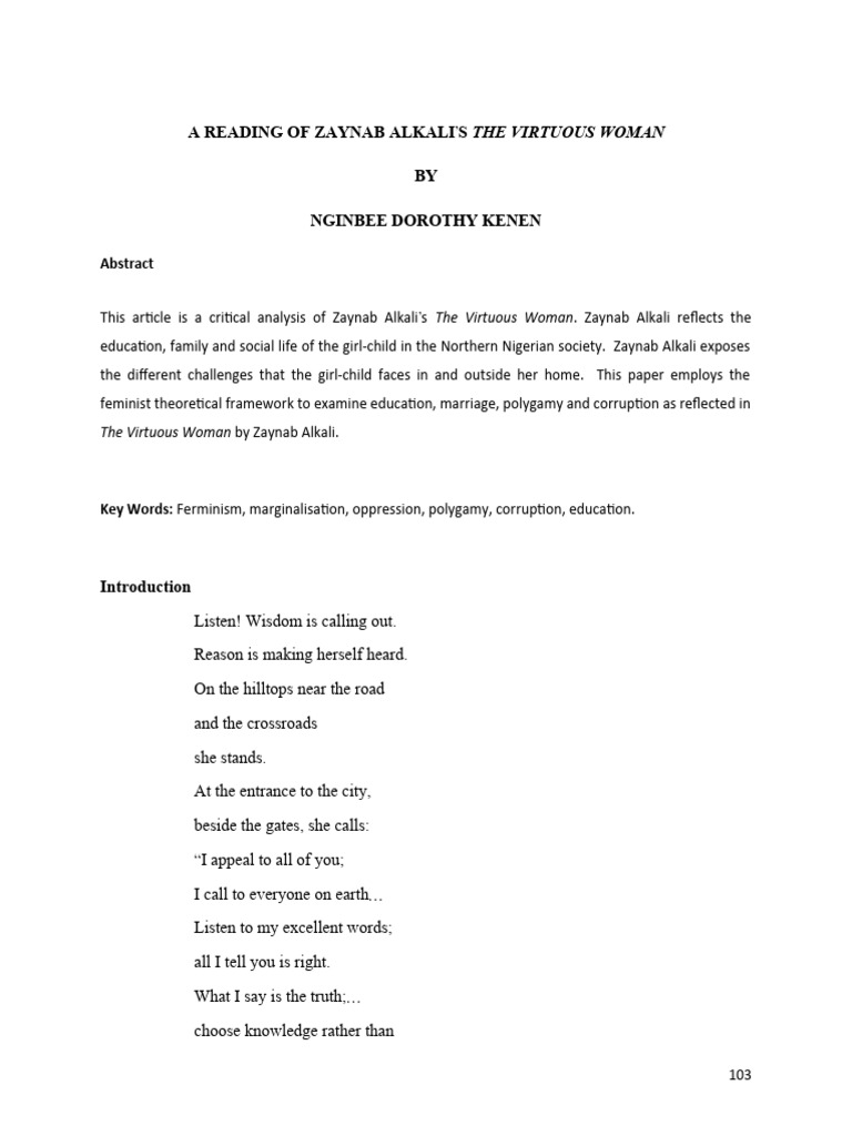 Feminist Reading of Alkalis the Virtuous Woman | PDF | Feminism ...