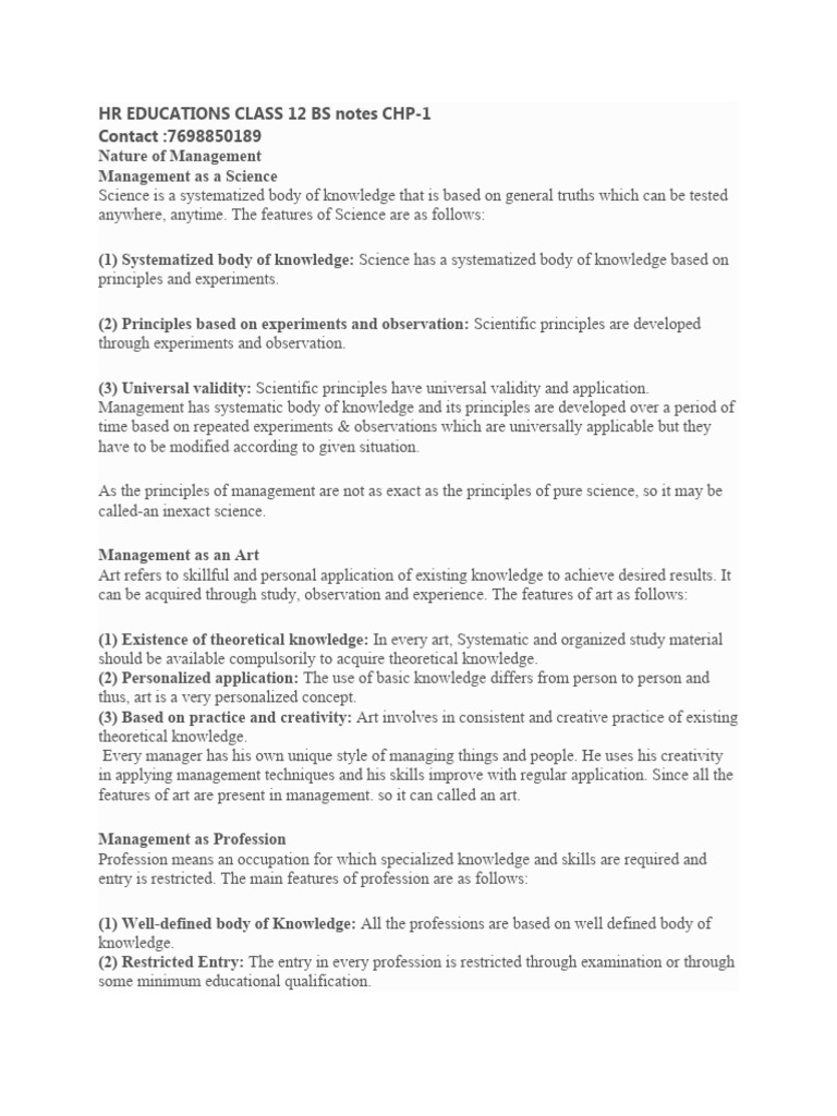 HR EDUCATIONS CLASS 12 BS Notes CHP - 1 and 2 | PDF | Profession | Science