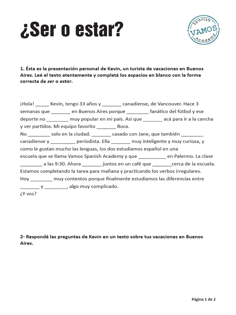 Uso de "ser" y "estar" en español | PDF