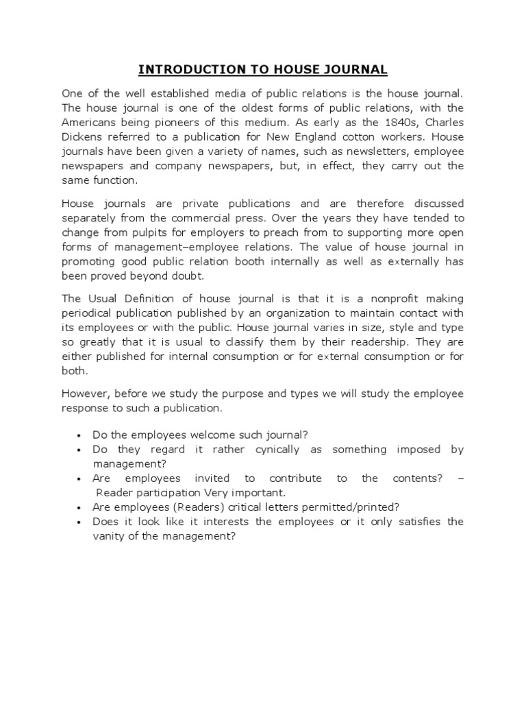 Understanding House Journals in PR | PDF | Public Relations | Expert