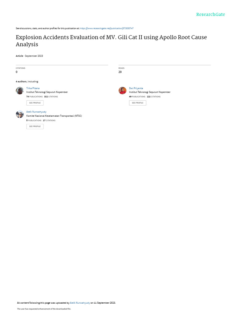 Explosion Accidents Evaluation of MV. Gili Cat II Using Apollo Root ...